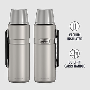 THERMOS Stainless King Vacuum-Insulated Beverage Bottle (40 Ounce) and Travel Mug (16 Ounce), Matte Steel