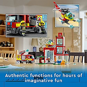 LEGO City Fire Station Set 60320 with Garage, Helicopter & Fire Engine Toys Plus Firefighter Minifigures, Emergency Vehicles Playset, Gifts for Kids Age 6 Plus