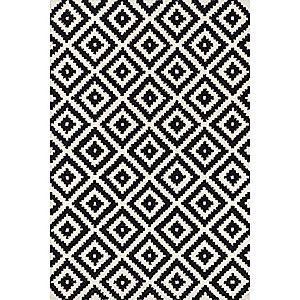 nuLOOM Kellee Hand Tufted Geometric Wool Area Rug, 5x8, Black