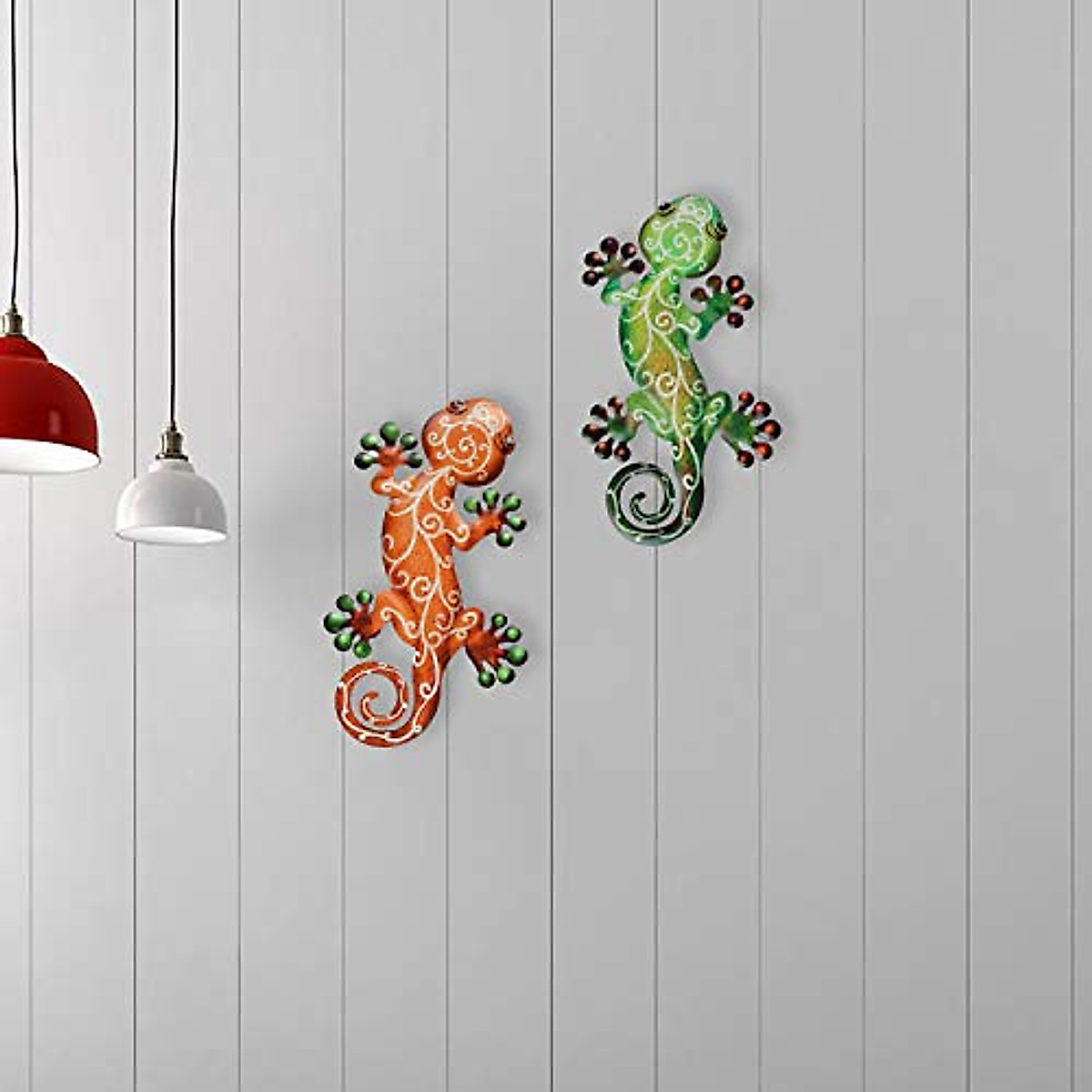 Hanizi 15'' Metal Gecko Wall Decoration, Wall Art Hanging for Bedroom Living Room Office Garden Indoor Outdoor, Set of 2