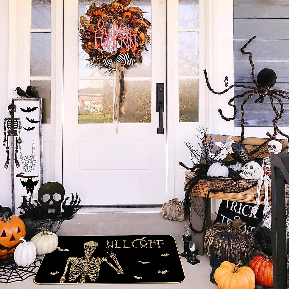 ARTUFAN Halloween Skull Doormat - Funny and Spooky Welcome Mat, Low-Profile Non-Slip Entr Door mat Living Room Kitchen Floor Mat Home Halloween Indoor Outdoor Decoration - 17" x 29"