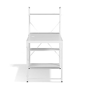 Ames 47" Reversible Gaming Computer Desk with Adjustable Shelves, Home Office Desk, Grommet Cable-Management, Leveler Feet, Easy Assembly, White/White