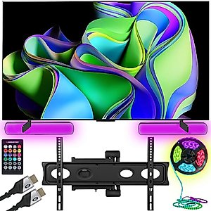 LG OLED55C3PUA OLED evo C3 55 Inch HDR 4K Smart OLED TV 2023 (Renewed) Bundle with Monster TV Full Motion Wall Mount for 32-70 inch with 6 Piece Sound Reactive Lighting Kit