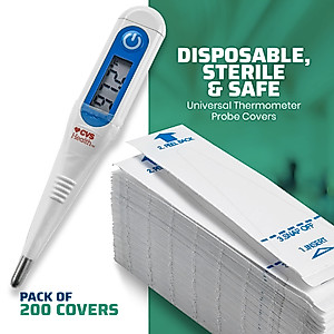 Thermometer Probe Covers - Pack of 200 | Universal and Disposable Probe Cover Box for Digital Thermometer for Accurate Sanitary Oral, Rectal and Underarm Digital and Glass Thermometers Reading