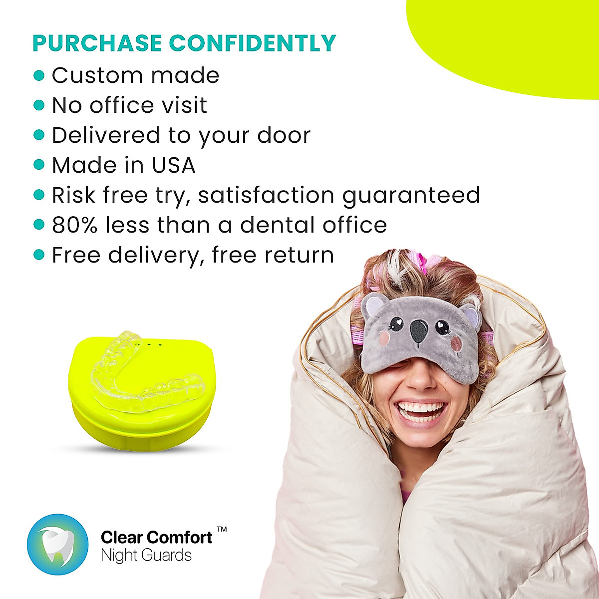 ClearComfort Night Guards Custom Made Mouth Guard for Teeth Grinding, Dental Night Guard, Sleep Mouth Guard, Protect Teeth from Grinding, Bruxism & TMJ Relief, Made in USA (One Guard)