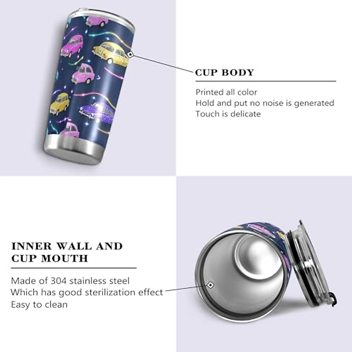 HXshaoye Fake Glitter cartoon car navy blue Stainless Steel cups with lids reusable with Lid and Straw Camping Mug for hot and cold drinks flip straw tumbler botella de agua para gym