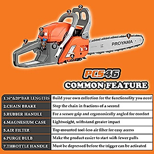 PROYAMA 58CC 2-Cycle Gas Powered Chainsaw, 16-Inch Top Handle Chain Saw, Gasoline Chainsaw 20-Inch for Tree Wood Cutting