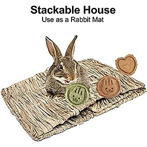QHZAHNG Bunny Grass House,Natural Handmade Edible Foldable Comfortable Grass nest for Rabbits，Bunny, Guinea Pig, Little Animals, Play Paradise Grass Nest。 (B)