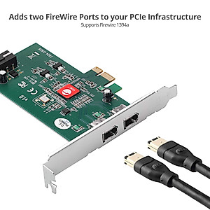 SIIG Dual Profile 2-Port FireWire 400 PCIe Card, PCIe 1.1 x1 to Dual 6-pin 1394a Port, 400Mbps, TI XIO2213BZAY Chipset, for Windows & Mac, Dual-Profile Brackets (NN-E20211-S1)