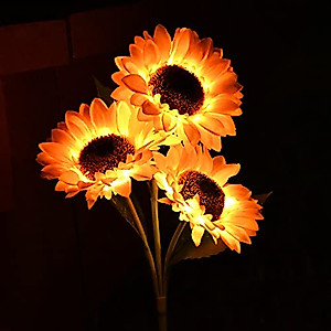 MaxDecor Sunflower Solar Garden Lights Outdoor Decorative, 2Pack Upgraded Stake Lights with 6LED Sunflowers, Yard Pathway Solar Flowers Lights for Mom Gifts, Patio, Lawn,Cemetery Easter Decor(Yellow)