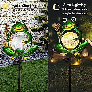 Outdoor Decorative Solar Garden Lights,Metal Frog Shape Waterproof Stake Lights Frog Garden Decorations for Walkway Pathway Lawn Yard