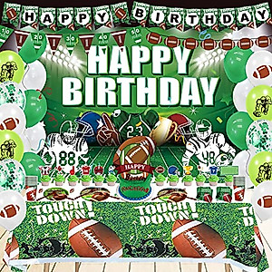 176pcs Football Birthday Party Decorations Includ Birthday Banner, Football Garland,Tablecloth, Football Backdrop, Football Foil Balloon, Tableware ect Boys Sports Theme & Superbowl Party Supplies