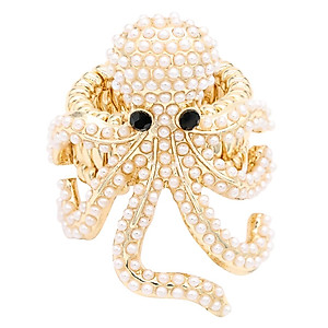 Lavencious Octopus Design Rhinestones Stretch Statement Ring for Women Size for 7-9