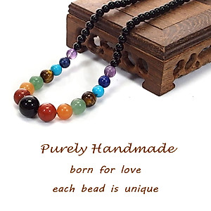 Ayriwoyi 7 Chakra Necklace for Women Natural Stone Necklace Healing Necklace for Women 20 inches Black Agate Beaded Gemstone Necklace