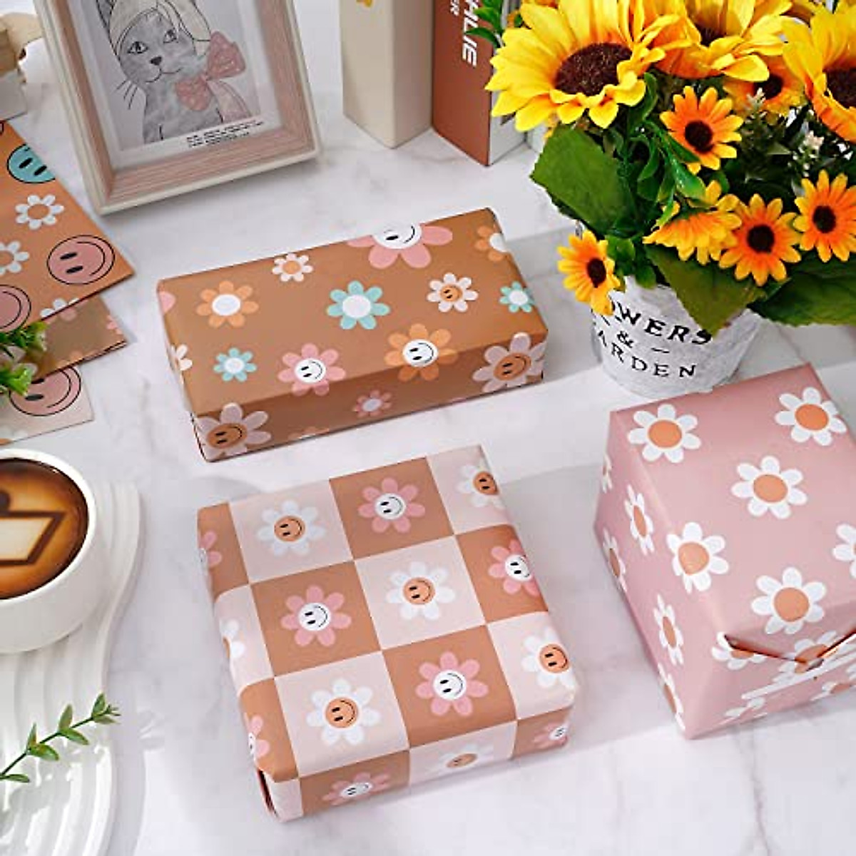 Whaline 12 Sheet Retro Boho Wrapping Paper Folded Flat Boho Floral Gift Wrap Art Paper for Birthday Wedding Baby Shower DIY Crafts Gift Packing Supplies, 19.7 x 27.6 Inch, 6 Design