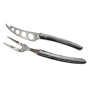 Le Thiers By Neron 2 Piece Laguiole Cheese Knife and Fork Set With Full Plexiglas Handles in Luxury Box