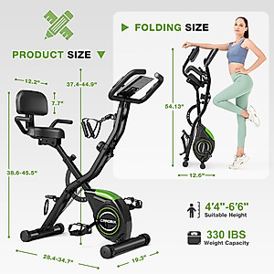 GOIMU Folding Exercise Bike, 4 in 1 Stationary Bike for Home Workout with 16-Level Adjustable Resistance, Indoor Cycling Bike with 330LB Capacity, Magnetic Workout Bike with Comfortable Seat Cushion…