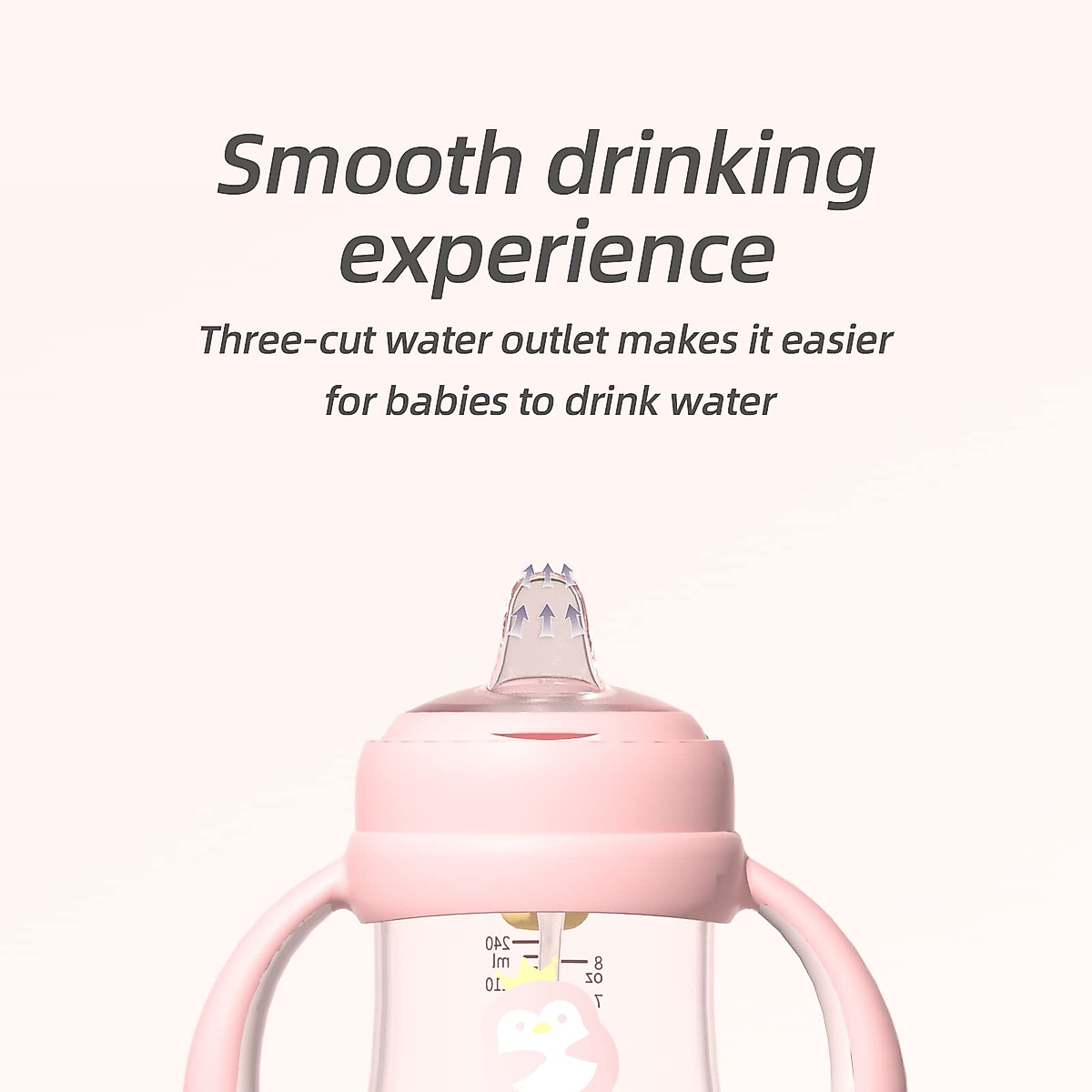 Piifur Tritan Sippy Cup with Storage Lid for 6-18 Months Leak Proof, Weighted Straw Learner Cup with Handle for Baby 8 Ounce (Pink)