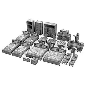 3DEGOS Tavern Bedroom Furniture Set DND Terrain 28mm for Dungeons and Dragons, D&D, Pathfinder, Warhammer 40k, RPG, Miniatures, Age of Sigmar, Tabletop, D and D, Dungeons and Dragons Gifts