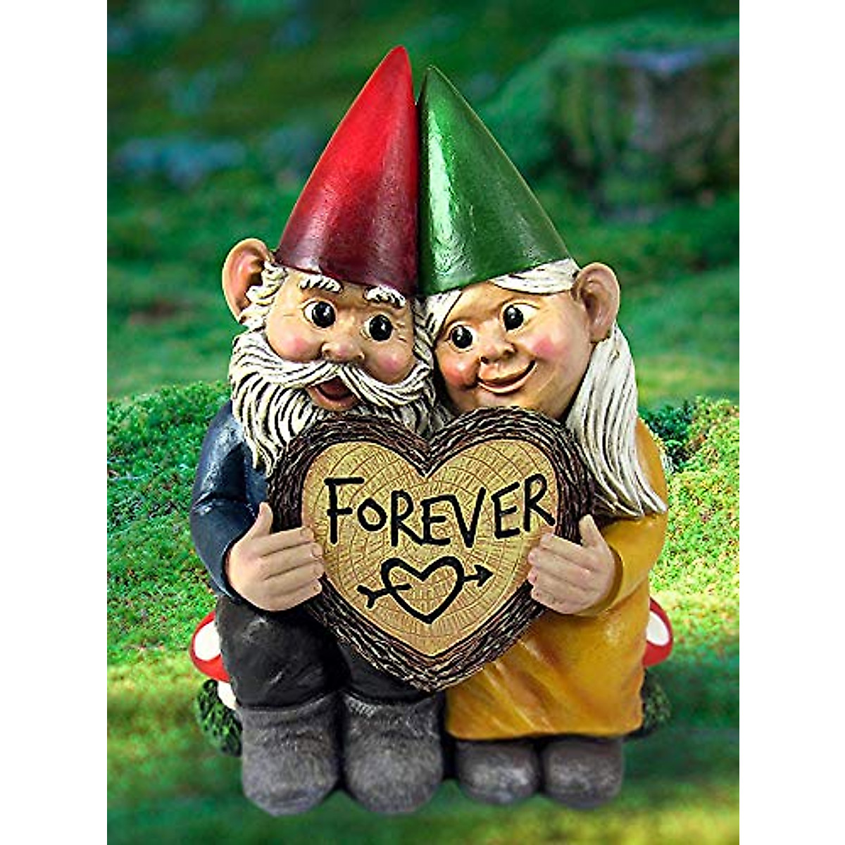 Ebros Whimsical Mr and Mrs Gnome Hobbit Couple Sitting On Toadstool Mushrooms Statue 6.25" Tall 'Forever Love Struck' Gnomes Home Decor Sculpture Figurine