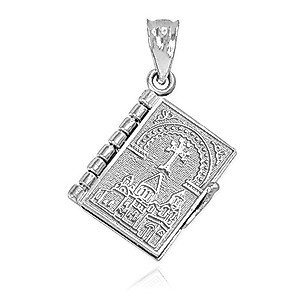 Religious Jewelry by FDJ Polished Sterling Silver 3D Armenian Holy Bible Book w/Lord's Prayer Charm Pendant