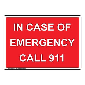 ComplianceSigns.com in Case of Emergency Call 911 Label Decal, 5x3.5 in. 4-Pack Vinyl for Emergency Response Fire Safety/Equipment