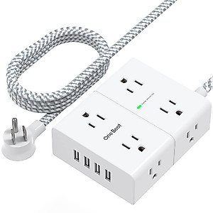 Power Strip Surge Protector with USB, 8 Widely Outlets 4 USB Ports 6Ft Extension Cord Flat Plug, 3 Sided Wall Outlet Extender Desktop Charging Station for Home Office Travel Dorm, 1080J