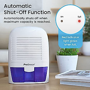 Pro Breeze Electric Mini Dehumidifier, 2200 Cubic Feet (250 sq ft), Compact and Portable for High Humidity in Home, Kitchen, Bedroom, Basement, Caravan, Office, Garage