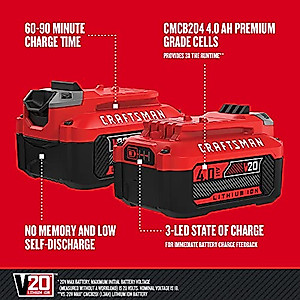 CRAFTSMAN V20 Lithium Ion Battery, 4.0-Amp Hour (CMCB204)
