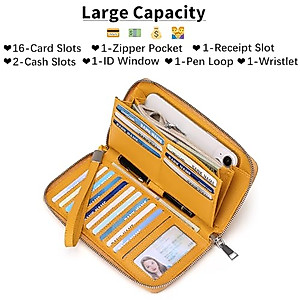 GOIACII Womens Wallet RFID Blocking Leather Zip Around Wallet Large Capacity Long Purse Credit Card Clutch Wristlet