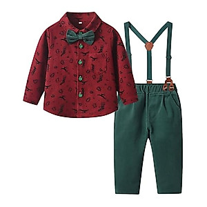 Toddler Boys Christmas Suit Long Sleeve T Shirt Tops Pants Child Kids Gentleman Outfits Baby Boy Clothes (A, 9-10 Years)