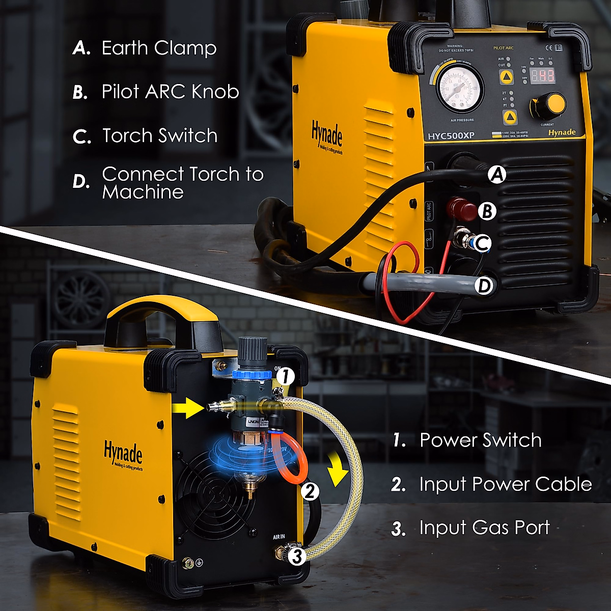 hynade Plasma Cutter HYC500XP, Non Touch Pilot Arc Plasma Cutter,50A Dual Voltage 110V/220V Inverter Max Cut 14mm Plasma Cutting Machine (HYC500XP 110/220V)