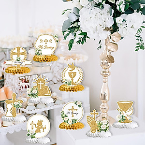 Mi Bautizo Honeycomb Centerpieces, Baptism Party Decor, First Communion Table Decorations, Christening Table Centerpieces, Baby Shower 1st Birthday Party Decorations, 9PCS