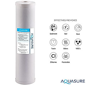 Aquasure Fortitude High Flow Whole House 25 Micron Sediment + Carbon Dual Purpose Water Treatment System - 20" x 4.5"
