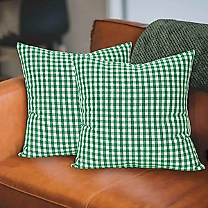 WHITEWRAP Pillow Cover| Farmhouse Checkers Decorative Throw Pillow Cover| Pillowcase| 18x18 inch Pack of 2 Green and White