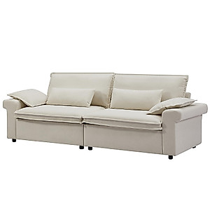 Sivoey 3 Seater Sofa with Deep Seat, 94" Mid Century Modern Upholstered Sofa with Armrests, Tools-Free Assemble, Comfy Chenille Beige Loveseat Couches for Living Room, Bedroom, Apartment and Office