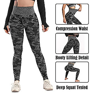 CFR Women High Waist Yoga Pants Butt Lifting Camo Workout Seamless Leggings #0 Black M