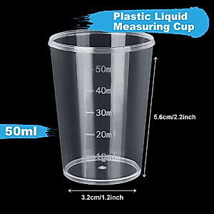DAJAVE 100Pcs 50ML Plastic Graduated Measuring Beaker Set, Clear Resin Mixing Cups, Liquid Container Beakers for Lab Use, Graduations Liquid Container Beakers, Tapered Spout
