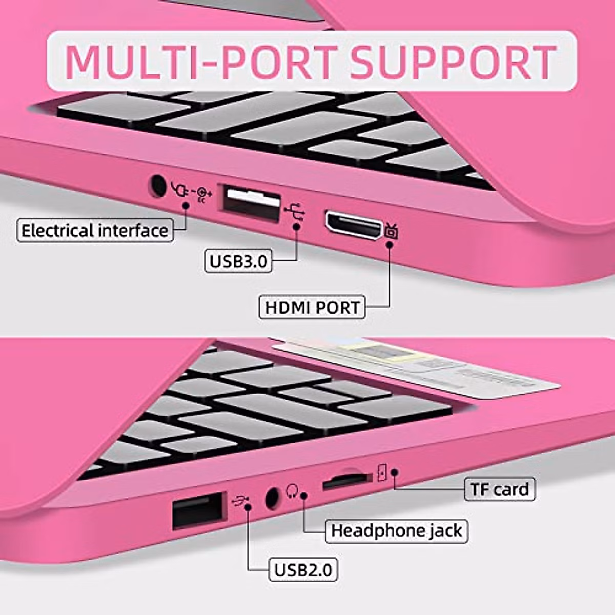 Monitech 10.1” Mini Laptop, 2GB RAM and 32GB SSD Netbook, Small Laptop with USB 3.0, Full HD IPS Display Pink Laptop Computer, Dual Core Lightweight Laptop, Ultra Thin Notebook Computer Windows 10