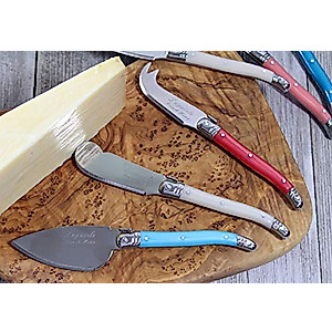 Laguiole 7-Piece Cheese Knife Set (Coral & Turquoise) Stainless Steel Cheese Knives Set, Cheese Spreader & Butter Knife Spreader, Luxurious Cheese Board Utensils & Charcuterie Knife Set for Parties