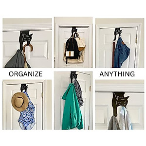 Evelots Cat Over The Door Hooks for Hanging-Black-Over The Door Organizer-Strong Metal Hooks