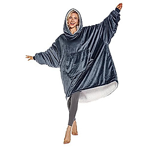 VAZABEL® Oversized Microfiber Wearable Blanket, Multifunctional Blanket Hoodie, Gift wrap, Christmas Gift, One Size Fits All (Blue)