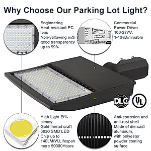 100W LED Parking Lot Light with Dusk to Dawn Photocell, 14000LM LED Shoebox Area Light 5000K Dimmable Commercial Street Lighting(400W HID/HPS Equiv.) - Slip Fitter Mount IP65 100-277V UL DLC Listed