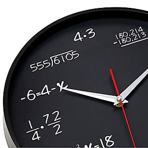 Bernhard Products Math Wall Clock Black 12 Inch Silent Non-Ticking Unique Gift for Teacher/Student/Engineer Graduate Quartz Round Battery Operated, Home Office School Classroom, Mathematical Equations