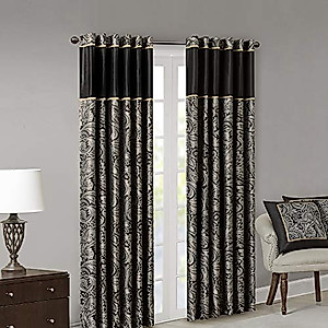 Black Curtains For Living Room , Traditional Back Tab Curtains For Bedroom , Aubrey Jacquard Rod Pocket Window Curtains , 50x84", 2-Panel Pack