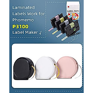 Phomemo P3100 12mm Black on Pink/Yellow/Blue/Green Semi-Transparent Laminated Label Tape- Phomemo Compatible Label Tape Replacement for Brother Ptouch Label Maker Tape 12mm (1/2 Inch) x 8m