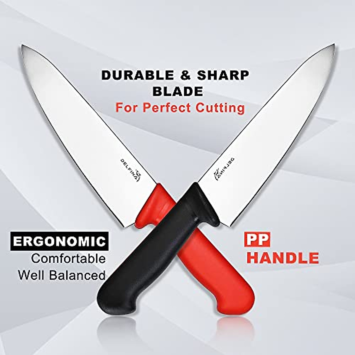 DELFINA Chef Knife, 8 Inch Kitchen Knife with Sheath, Professional High Carbon Stainless Steel Ultra Sharp Cooking Knife with Ergonomic Handle,Well Balanced & Easy to Clean