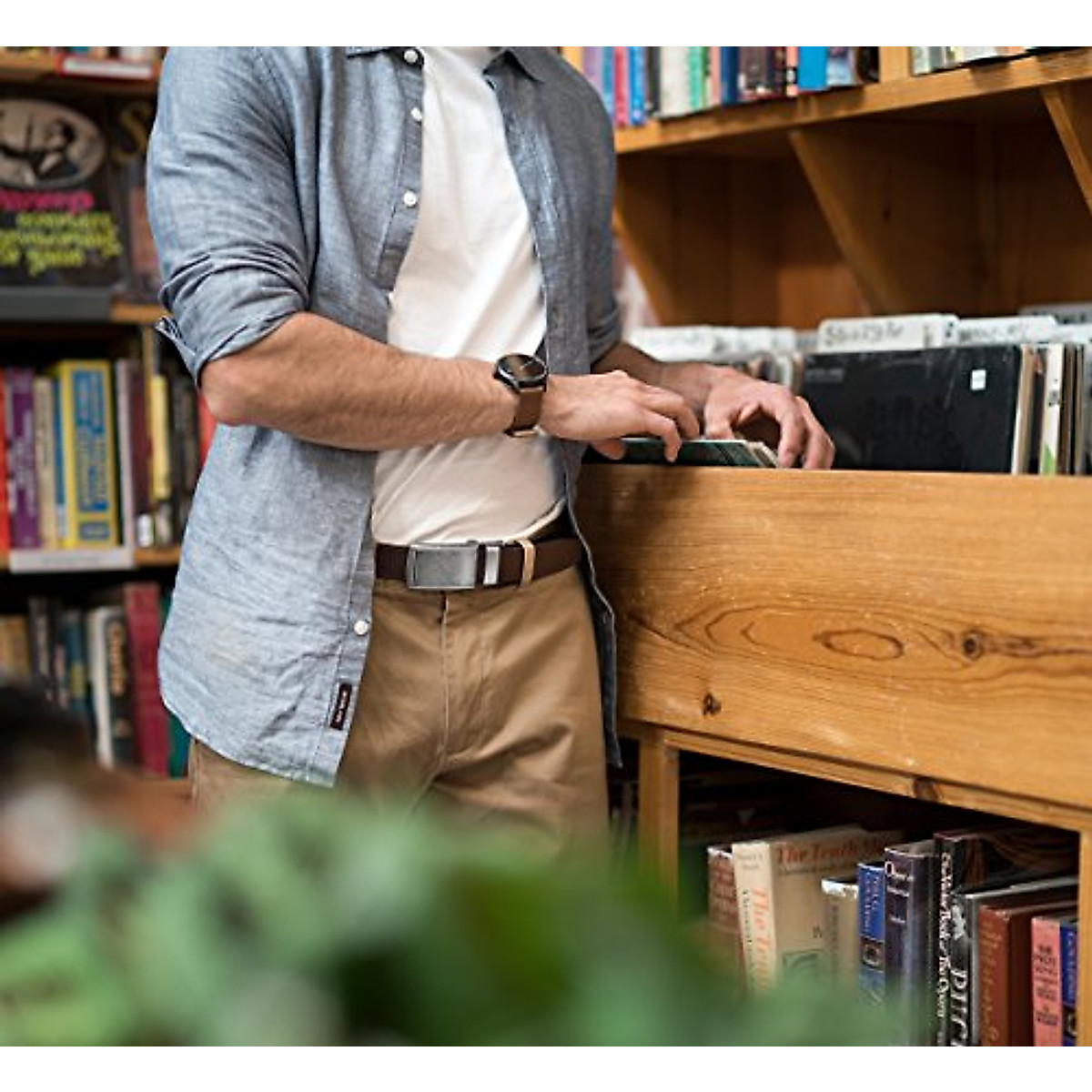 SlideBelts Men's Classic Belt - Custom Fit (Mocha Brown Faux Leather with Gunmetal Buckle, One Size)