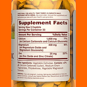 Sundown Calcium Magnesium Zinc, For Immune Support, Supports Bone And Nerve Health, 100 Caplets