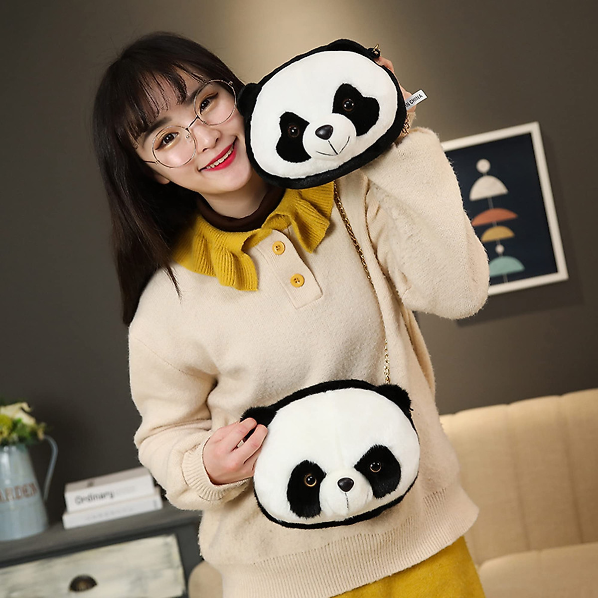 Panda Purse, Panda Shoulder Bag Plush, Stuffed Plush Bag Panda Backpack Plush, Travel Satchel Wallet Cosmetic Storage Bag for Girls Gift (Panda)